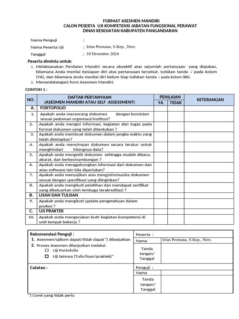 Format Self Asessment | PDF