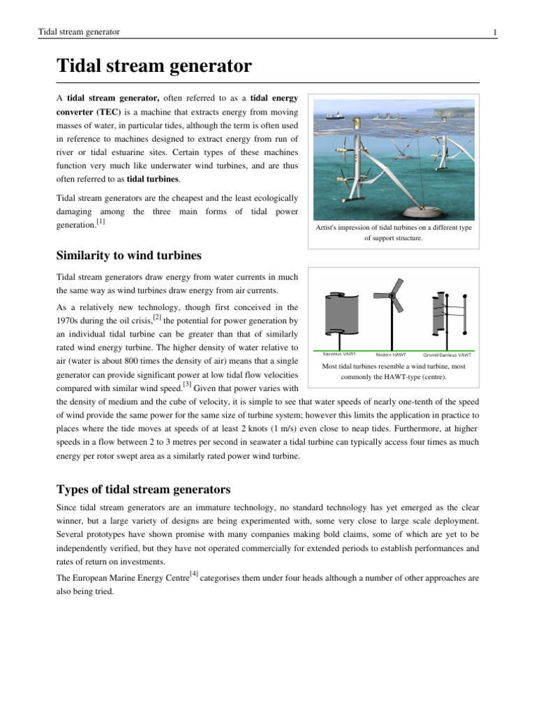 Tidal Stream Generator: Similarity To Wind Turbines | PDF | Physical ...