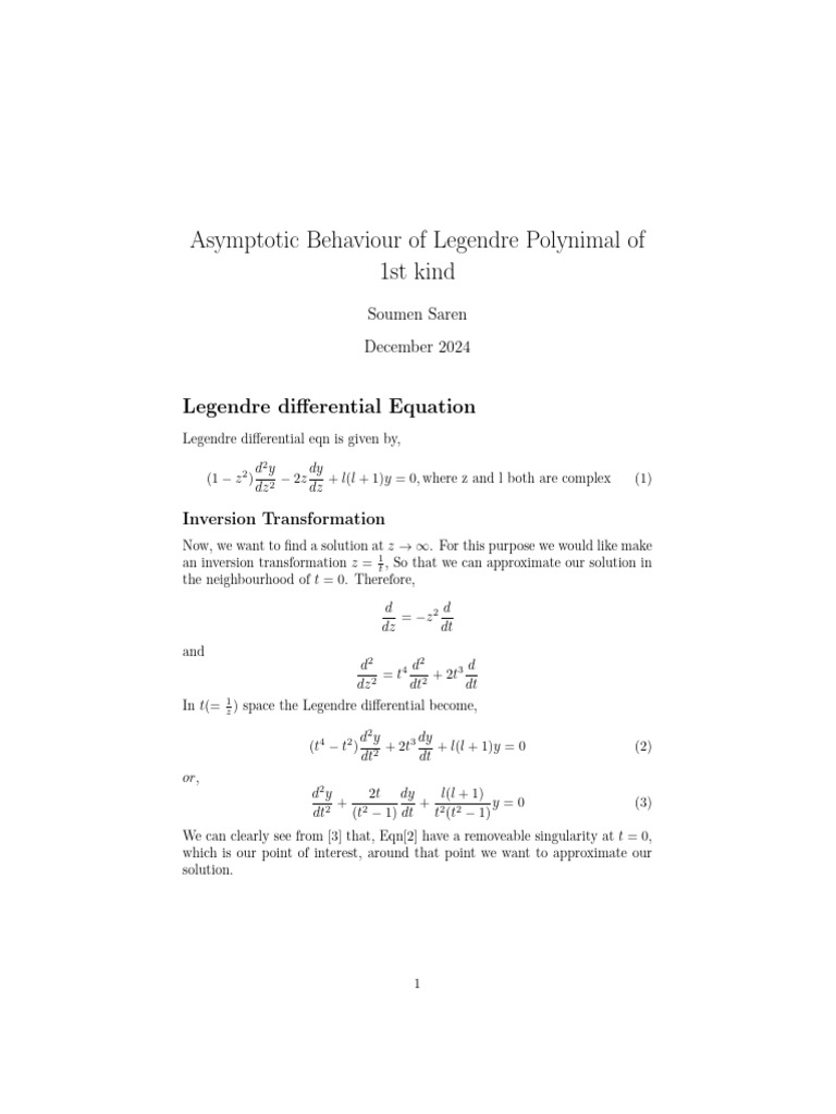 Asymptotic Behaviour of Legendre Polynimal of 1st Kind | PDF | Mathematical Objects ...