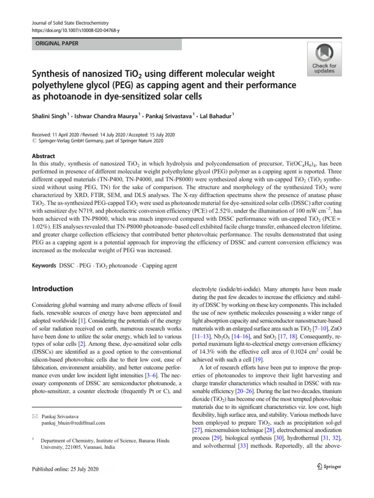Synthesis of nanosized TiO2 using different molecular weight | PDF | Polyethylene Glycol ...