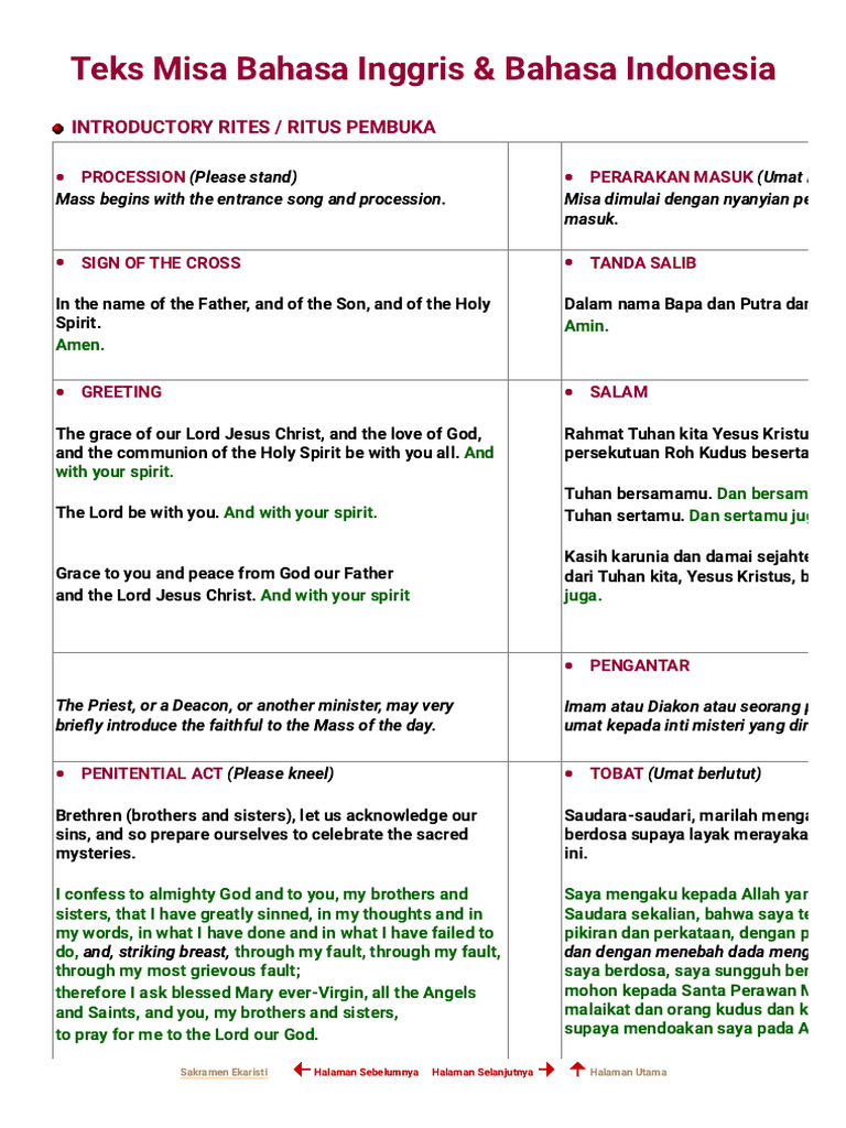 Teks Misa Bahasa Inggris & Bahasa Indonesia | PDF | Christian Denominational Families | Worship
