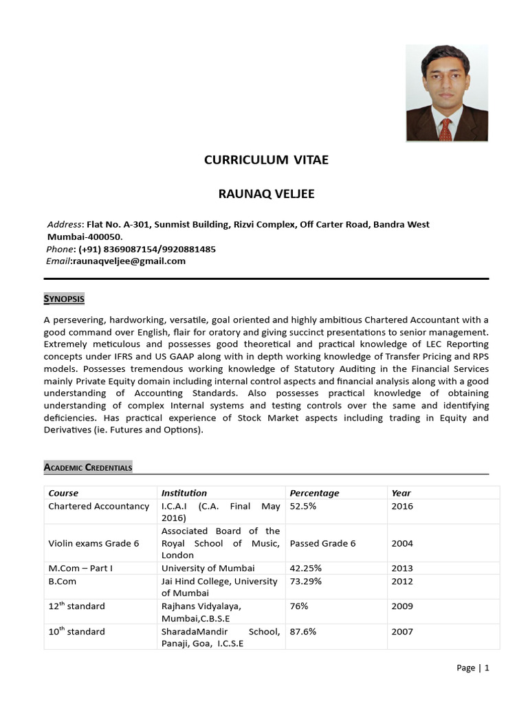 Chartered Accountant Profile | PDF | Financial Services | Private Sector