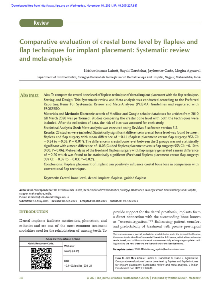Comparative Evaluation of Crestal Bone Level by Flapless & Flap ...