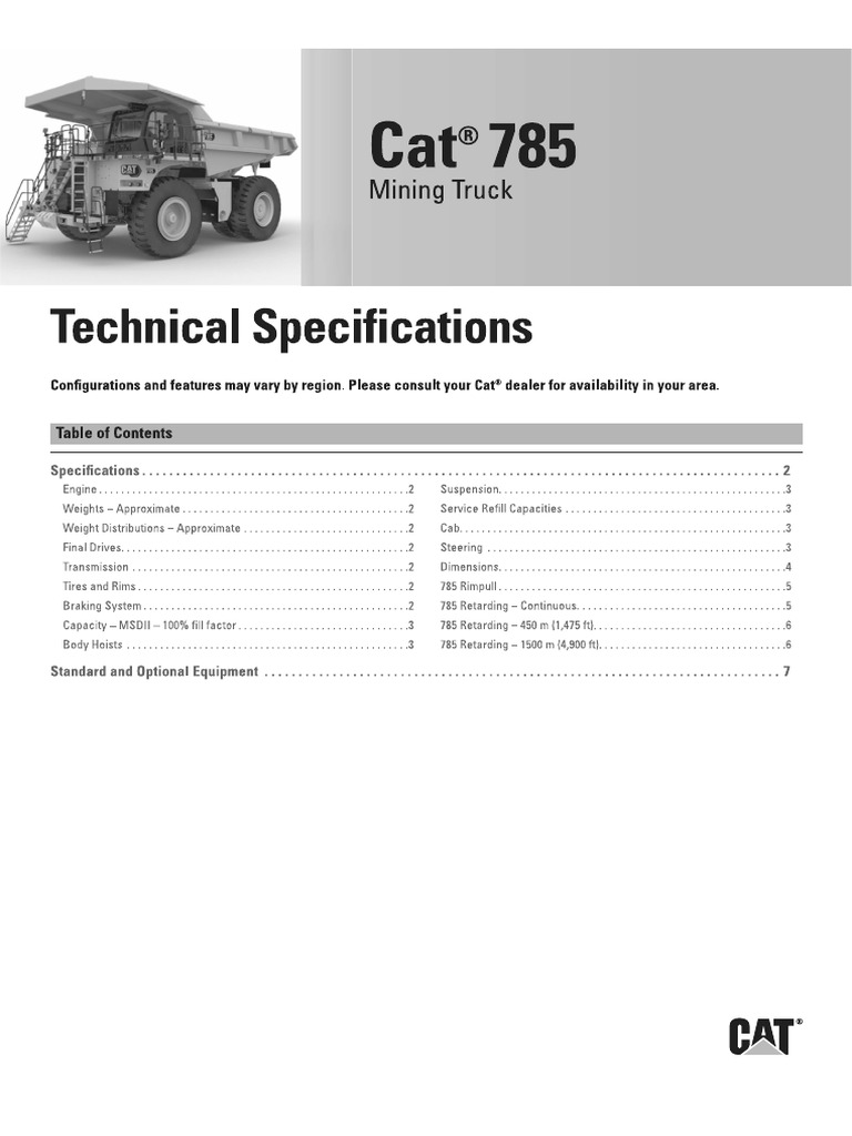 CAT 785 Dimension Specalog | PDF