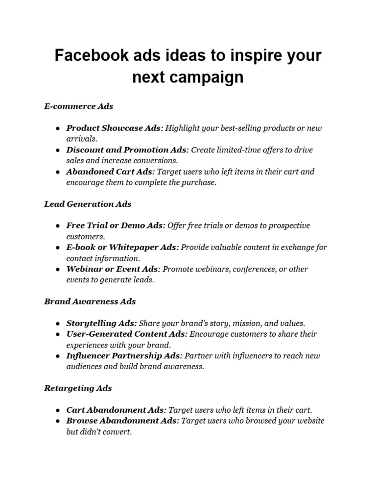 Facebook Ads Ideas To Inspire Your Next Campaign | PDF