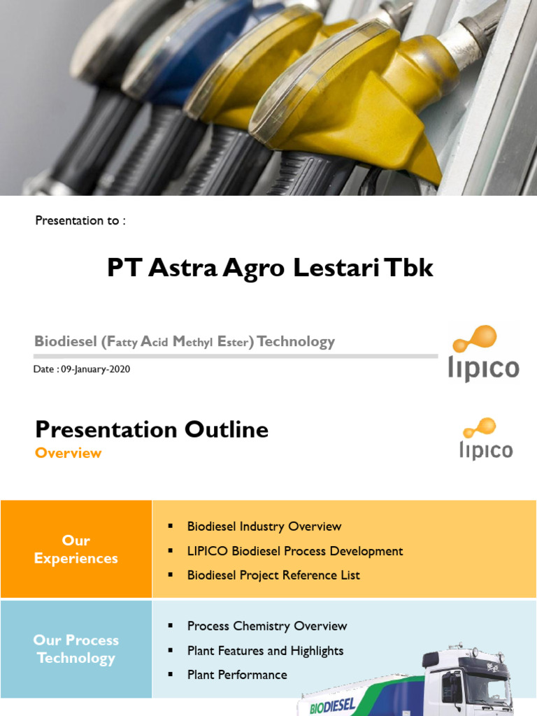 LIPICO Biodiesel Presentation (PT Astra Agro Lestari) | PDF | Biodiesel ...