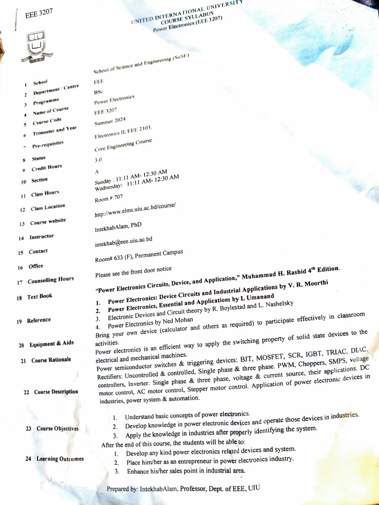 Course outline_power Electronics (1) | PDF | Power Inverter | Rectifier