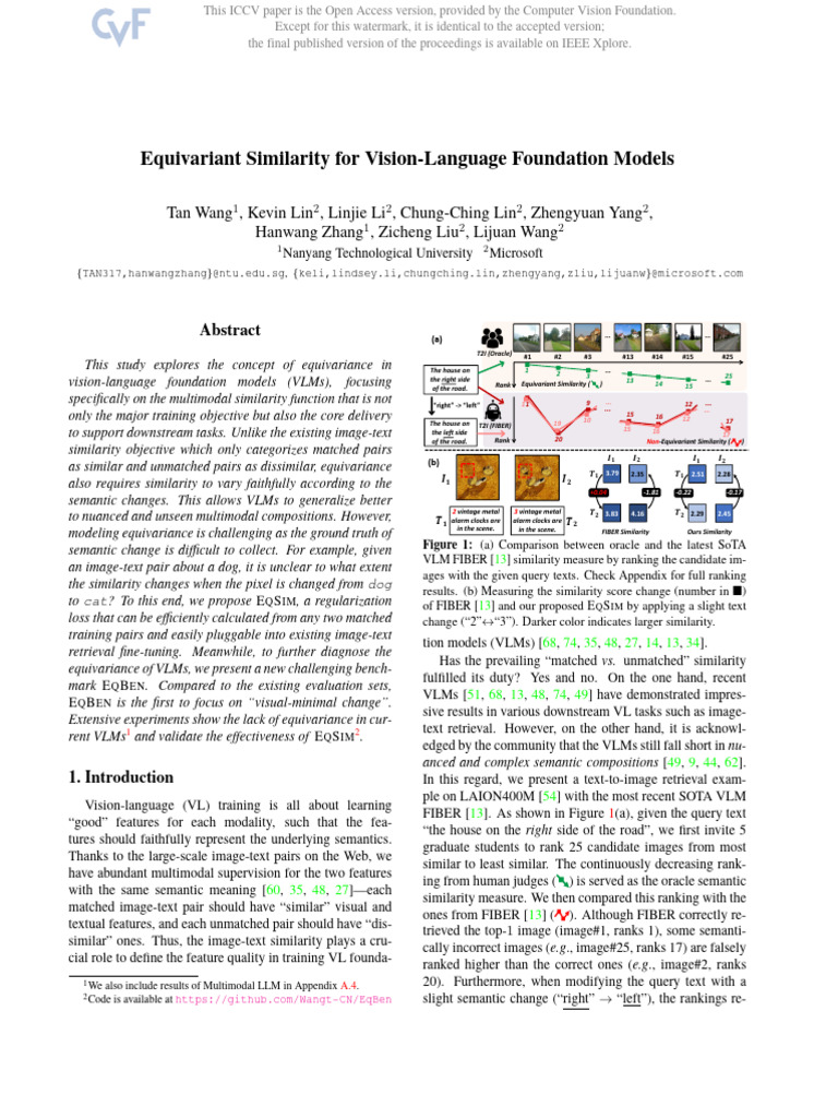 Equivariant Similarity For Vision-Language Foundation Models ICCV | PDF | Mean Squared Error