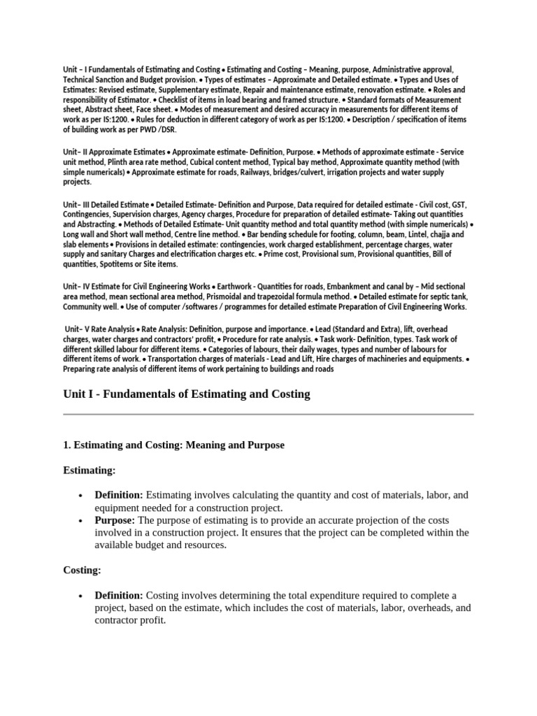 Fundamentals of Estimating and Costing | PDF | Volume | Area