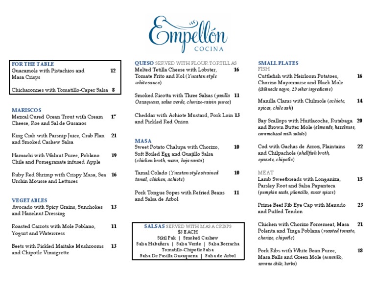 Eater Empellon Menu | PDF