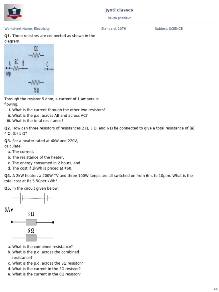 Electricity 10TH SCIENCE | PDF | Electrical Resistance And Conductance ...