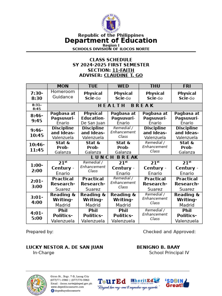 Class Schedule 2nd Sem | PDF