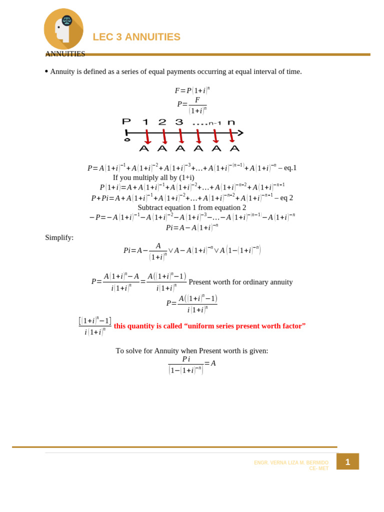 LEC 3 Annuity | PDF | Present Value | Interest