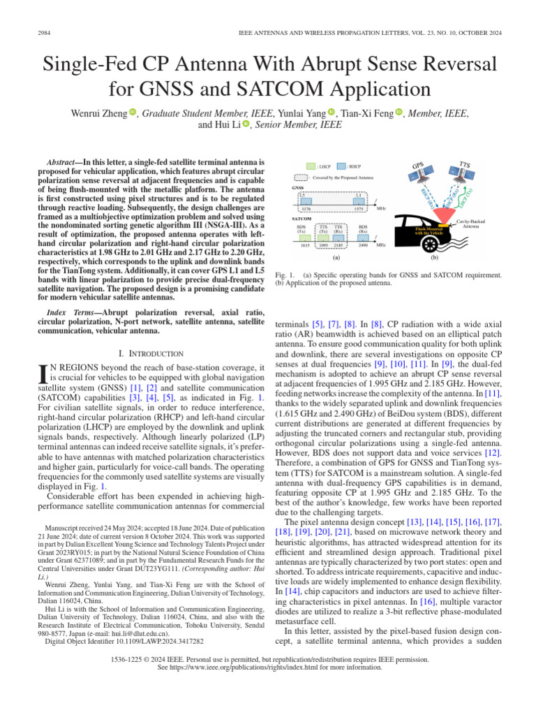 Single-Fed CP Antenna With Abrupt Sense Reversal For GNSS and SATCOM Application | PDF | Antenna ...