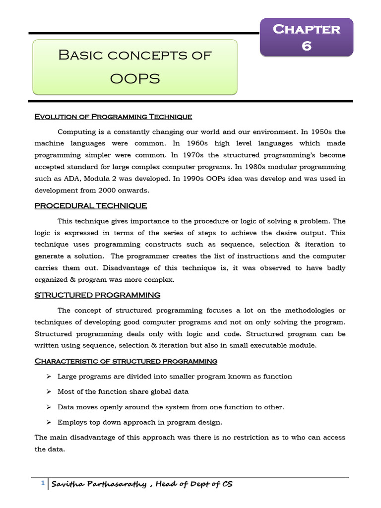 Chap - 6 - Basic Concepts of Oops | PDF | Object Oriented Programming | Class (Computer Programming)
