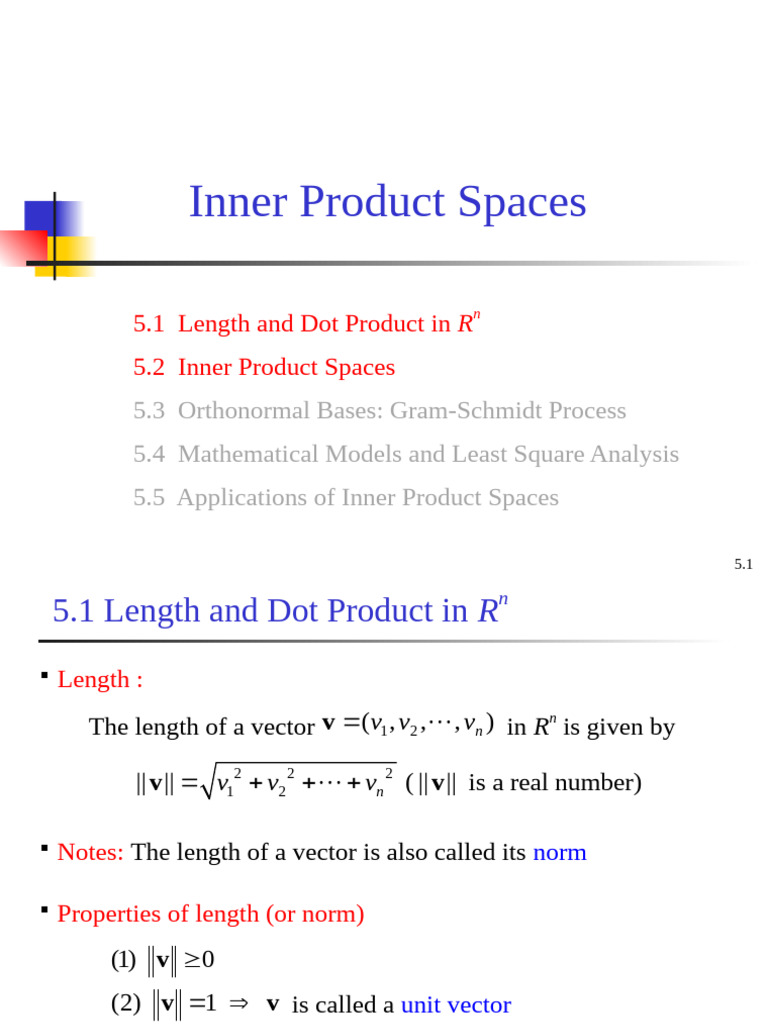 inner product space | PDF | Basis (Linear Algebra) | Norm (Mathematics)