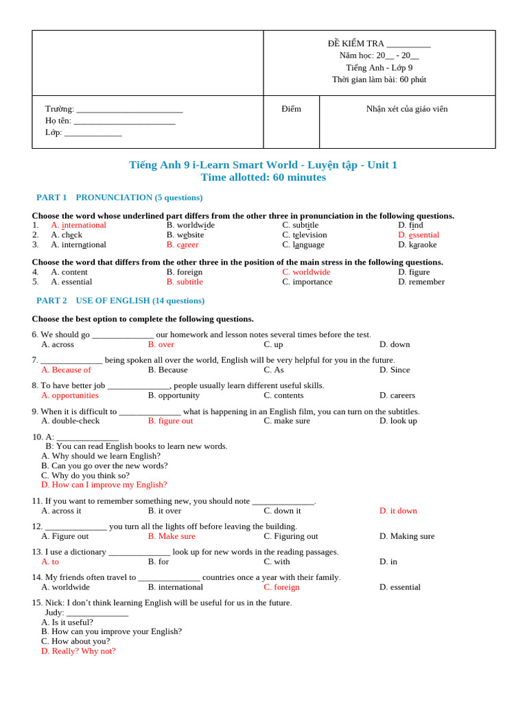 English 9 Unit 1 Test Paper | PDF | English Language | Tourism