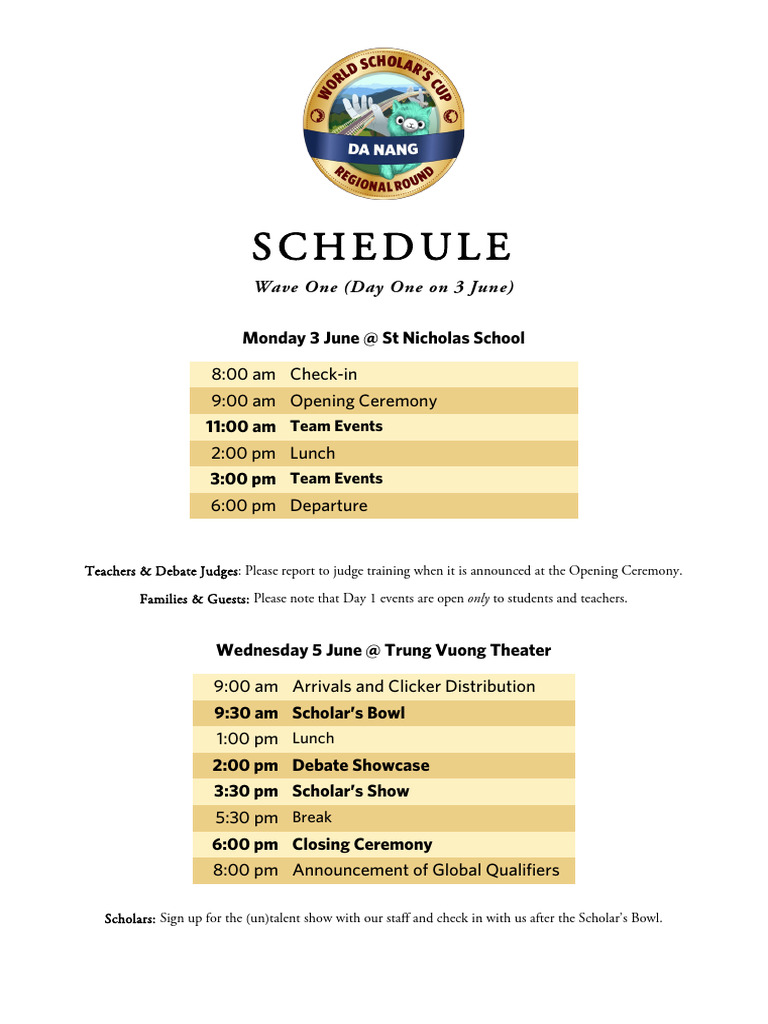 WSC Da Nang Round Schedule Wave One | PDF