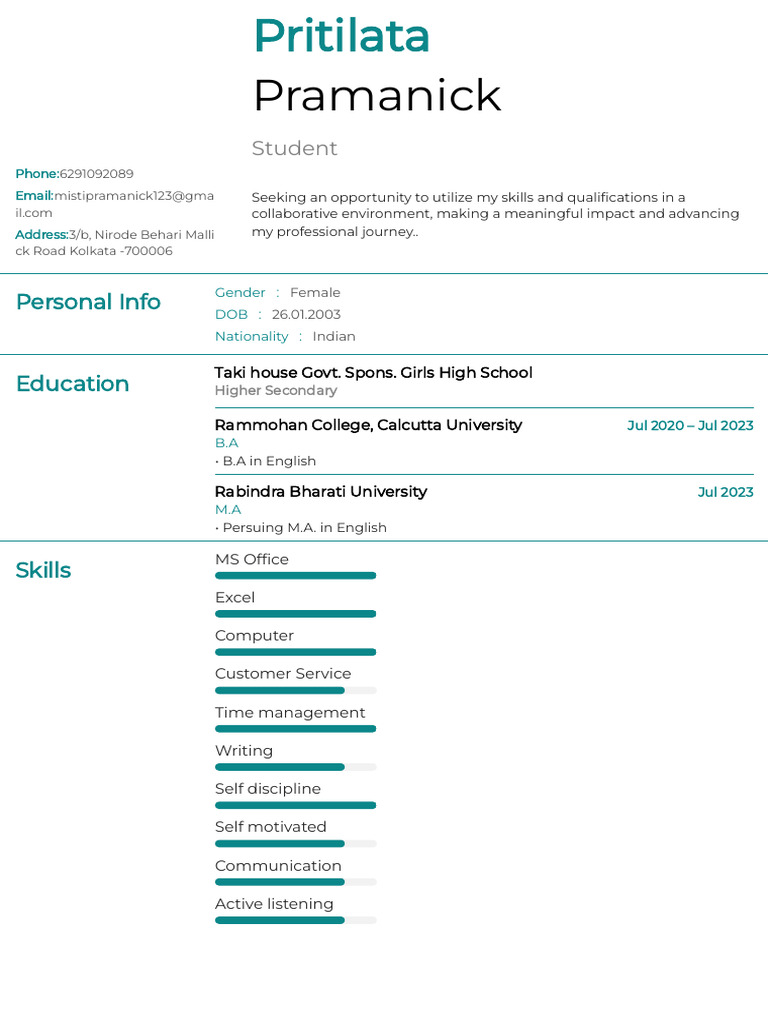 Pritilata Resume 921 | PDF