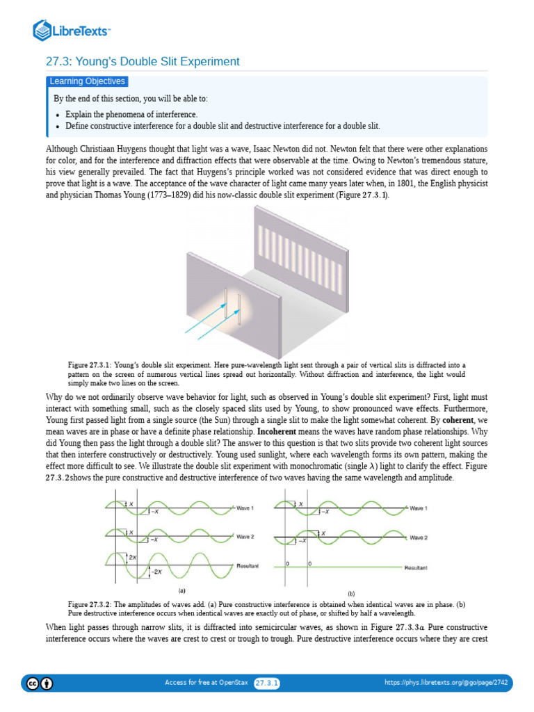 27.03 Youngs Double Slit Experiment | PDF | Wavelength | Diffraction
