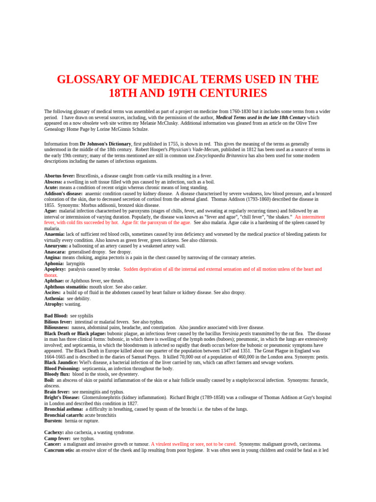 18th-19th Century Medical Terms Glossary | PDF | Smallpox | Gout