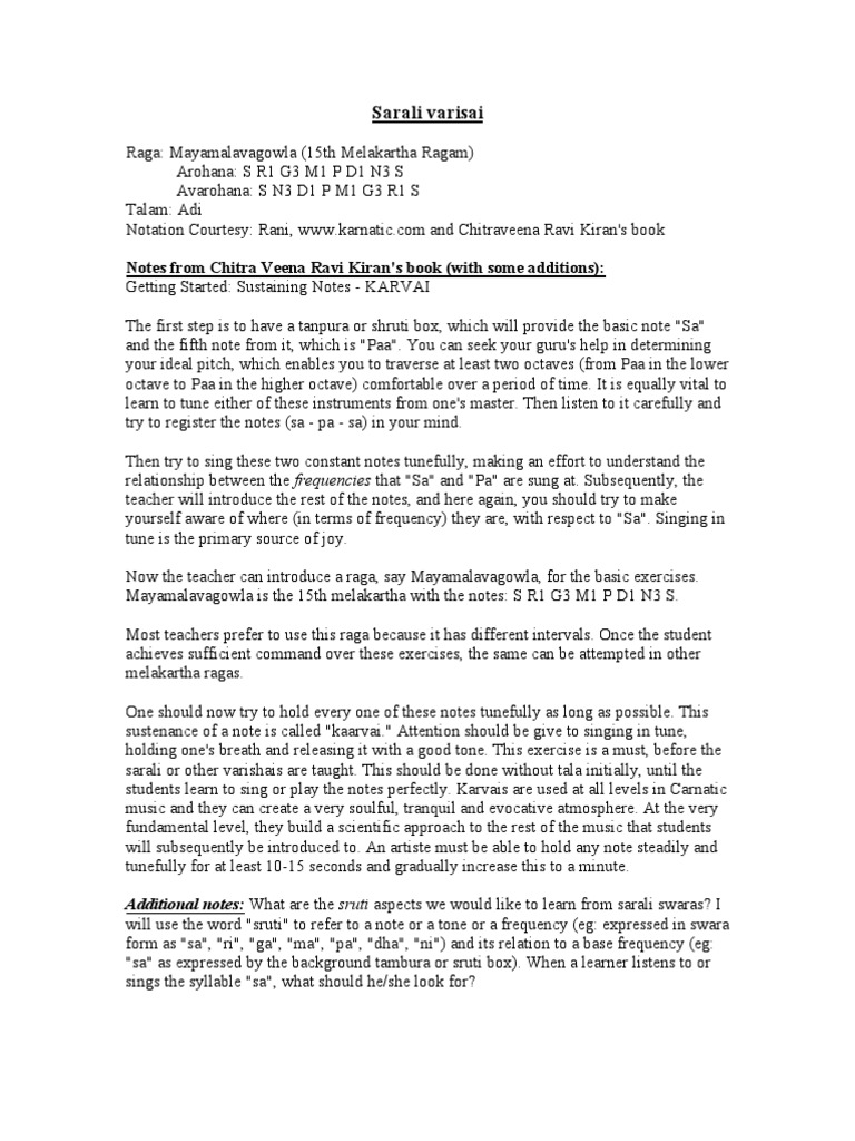 Sarali Varisai: Notes From Chitra Veena Ravi Kiran's Book (With Some ...