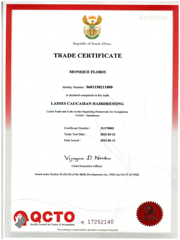 Trade Test - Monique Coetzee | PDF