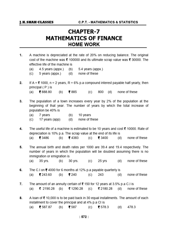 Mathematics of Finance Exercises | PDF | Interest | Compound Interest