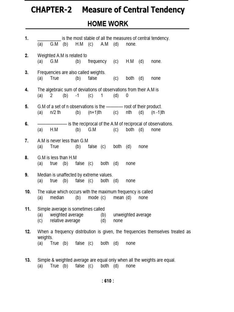 Measures of Central Tendency Practice | PDF | Mean | Median