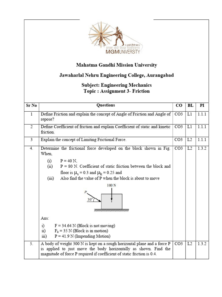 Assignment No. 3 NEP Friction | PDF | Friction | Force