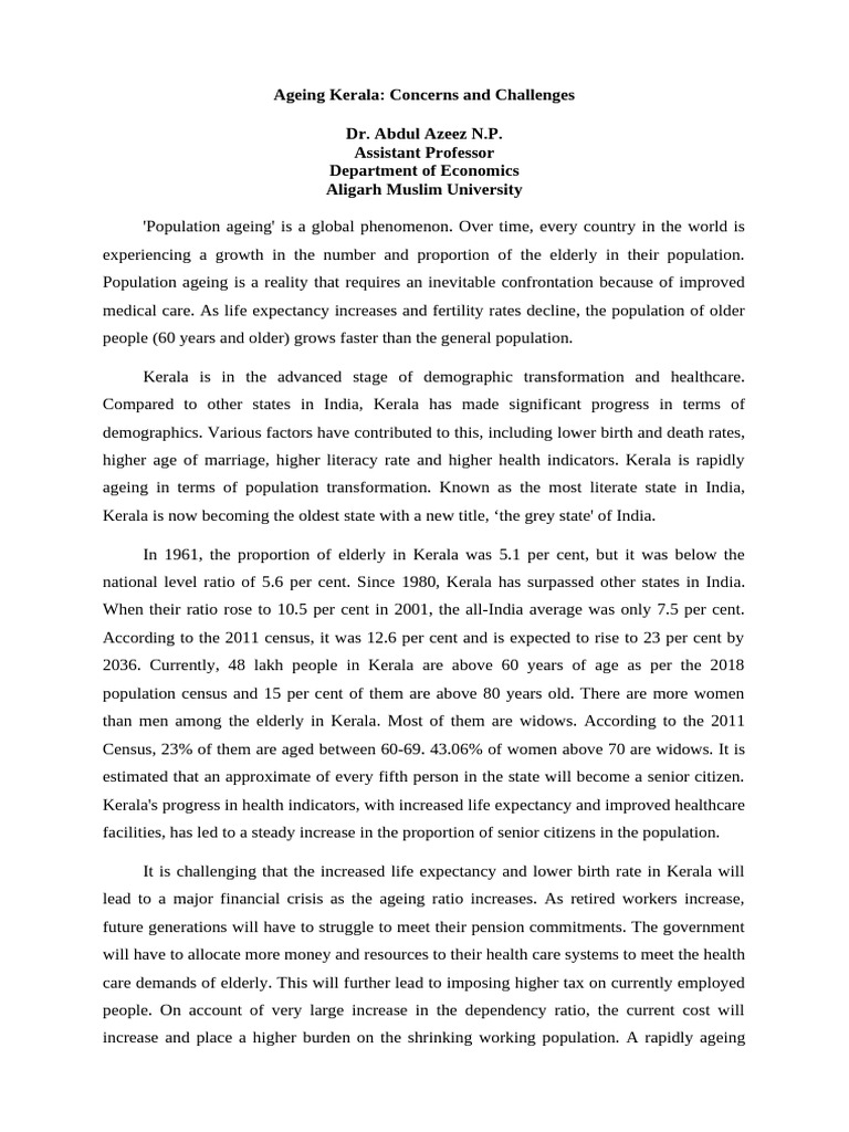 Ageing Keralademandsnoora | PDF | Population Ageing | Old Age