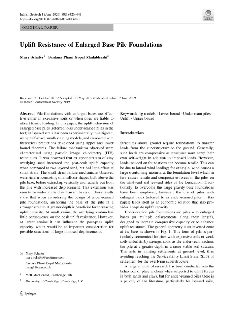 Uplift Resistance of Enlarged Base Pile Foundations | PDF | Deep Foundation | Soil Mechanics