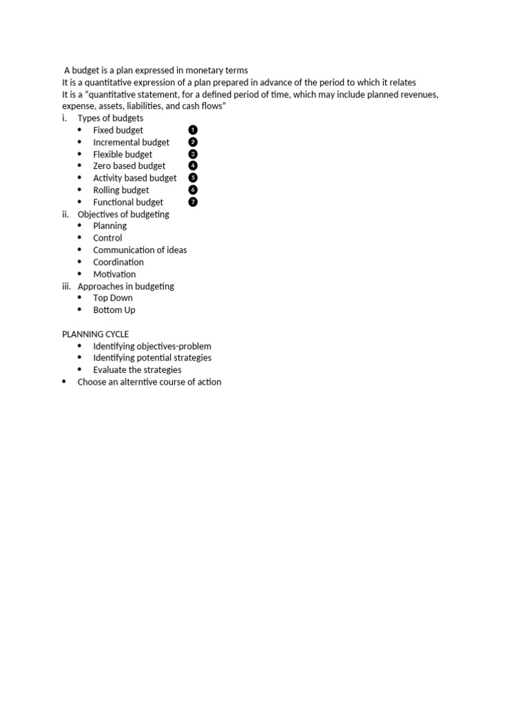 Budgeting Short Study Notes | PDF