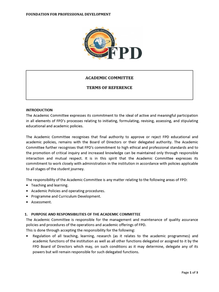 TOR ACADEMIC COMMITTEE FPD | PDF
