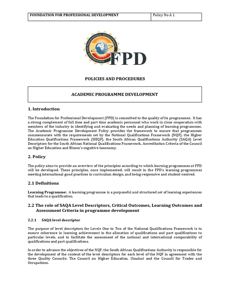 FPD A1 - Programme Development - Academic Programm Development Policy ...