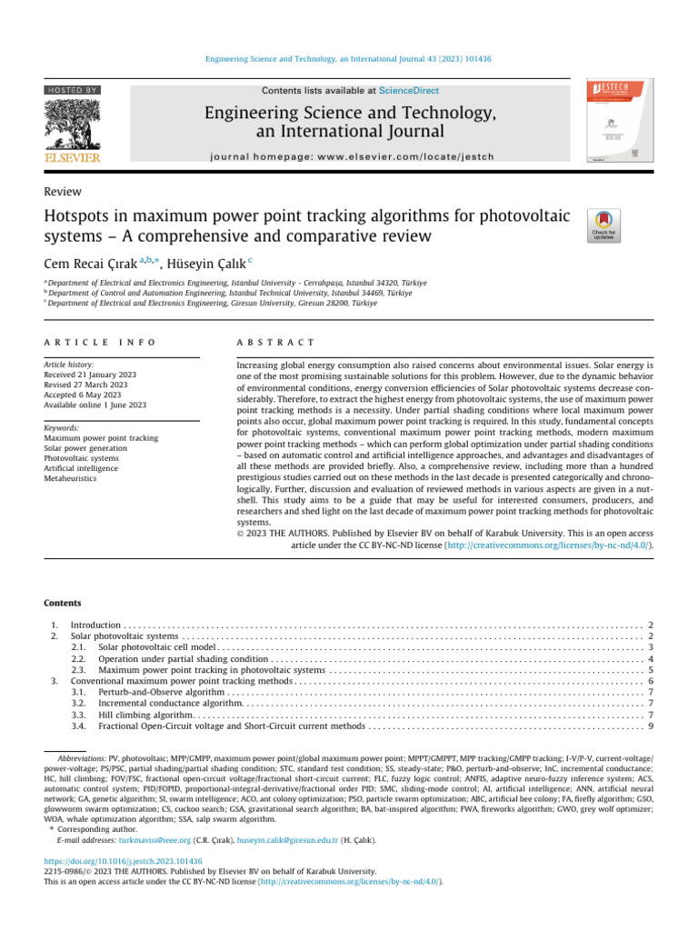 Hotspots in Maximum Power Point Tracking Algorithms for Photovoltaic Systems – a Comprehensive ...