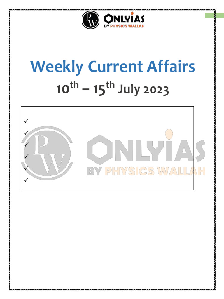 Weekly Current Affairs (Week 28th) __ PDF Only | PDF