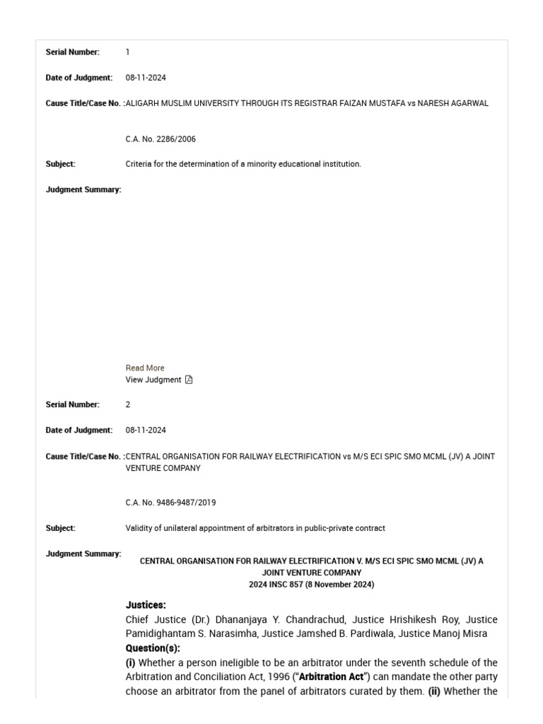 Landmark Judgment Summaries - Supreme Court of India - India | PDF ...