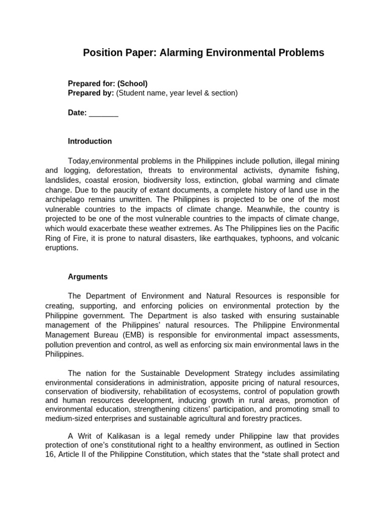 Position Paper: Alarming Environmental Problems | PDF | Pollution ...