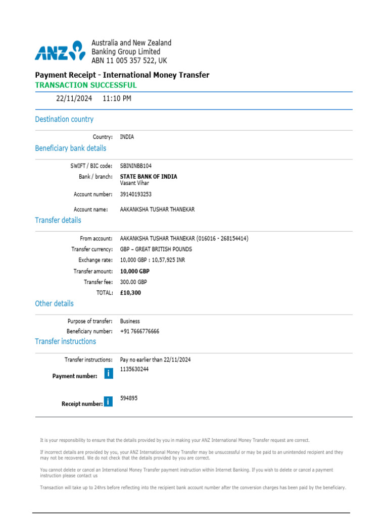 International Money Transfer Receipt | PDF