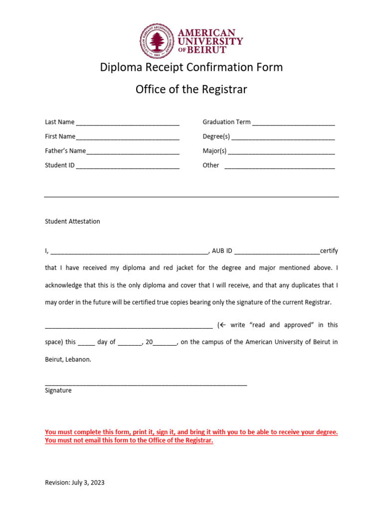 Diploma Receipt Form | PDF