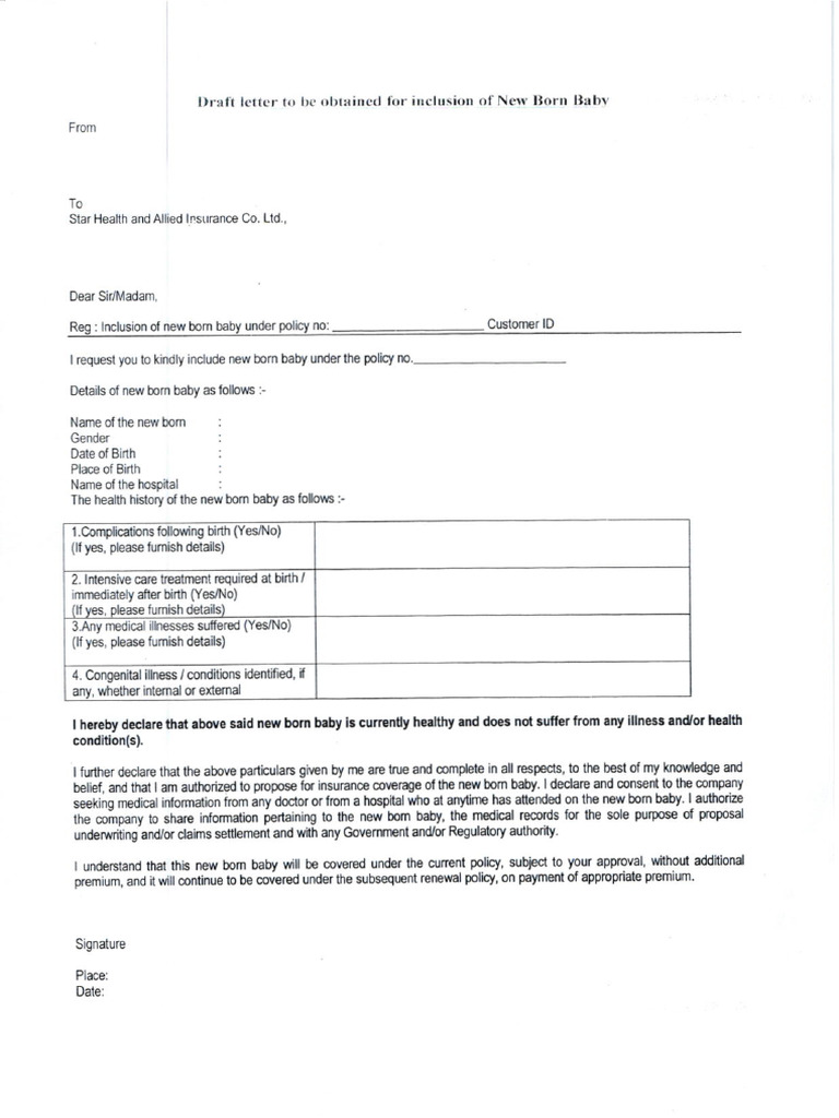 Newborn Baby Insurance Inclusion Request | PDF