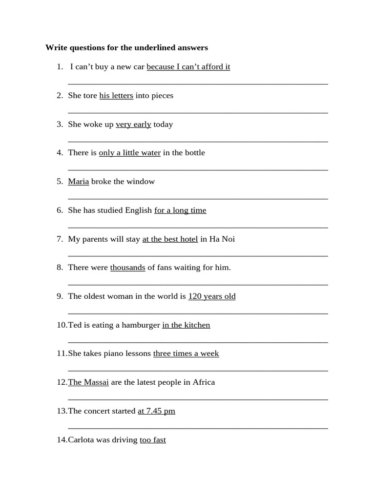 Write Questions For The Underlined Answers | PDF