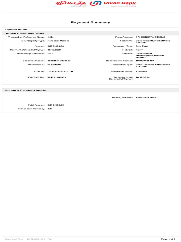 Payment Summary: Payment Details General Transaction Details | PDF