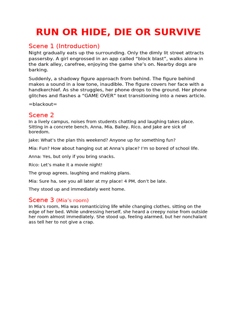 Run or Hide, Die or Survive (Script) | PDF