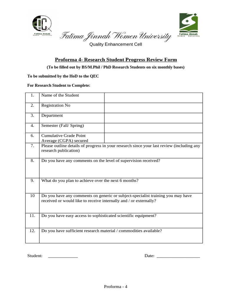 Performa 4 - Research Student Progress Review Form | PDF | Thesis ...
