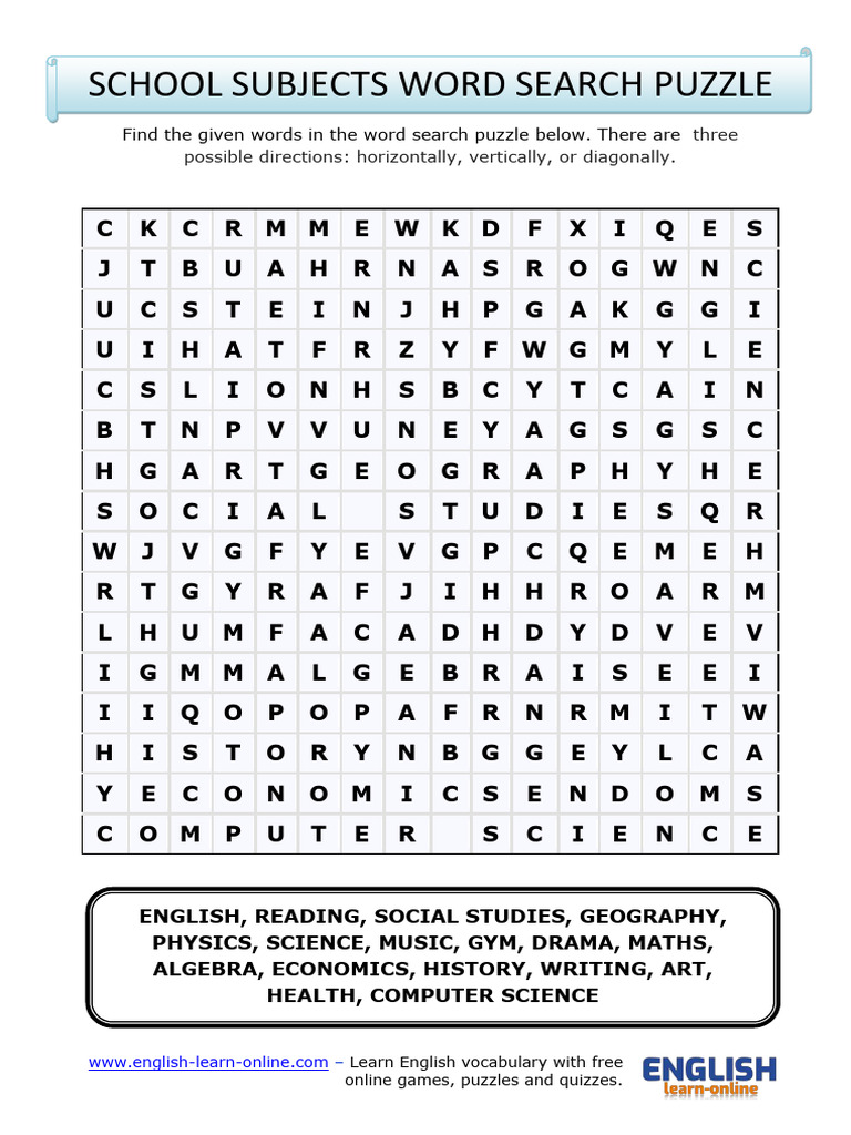 school-subjects-vocabulary-word-search-puzzle-worksheet | PDF