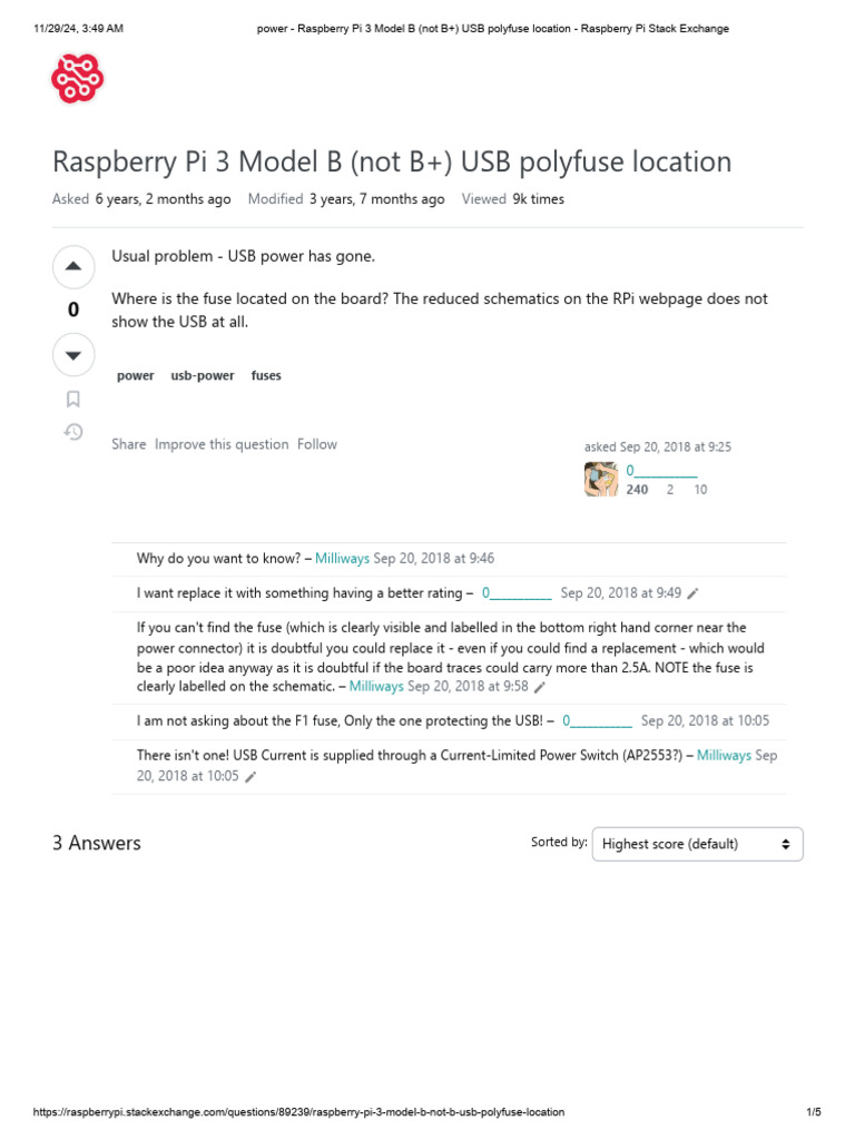 Power - Raspberry Pi 3 Model B (Not B+) USB Polyfuse Location ...