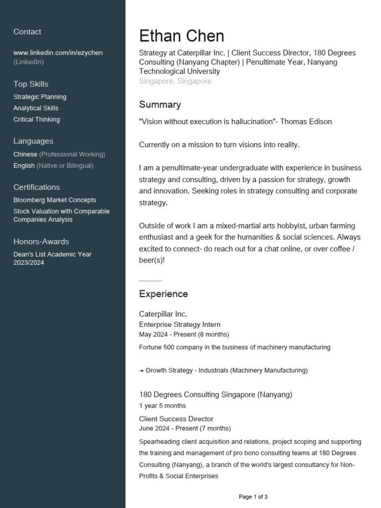 Resume Sample - Ethan Chan | PDF | Private Sector | Business Economics