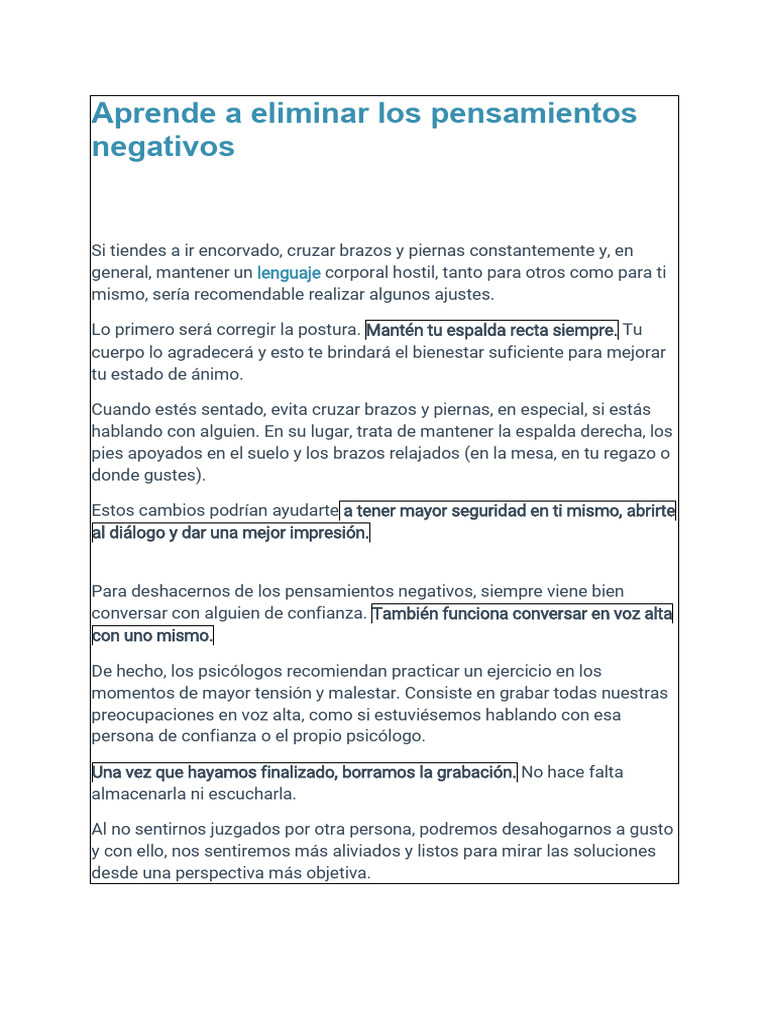 Aprende A Eliminar Los Pensamientos Negativos | PDF | Pensamiento ...